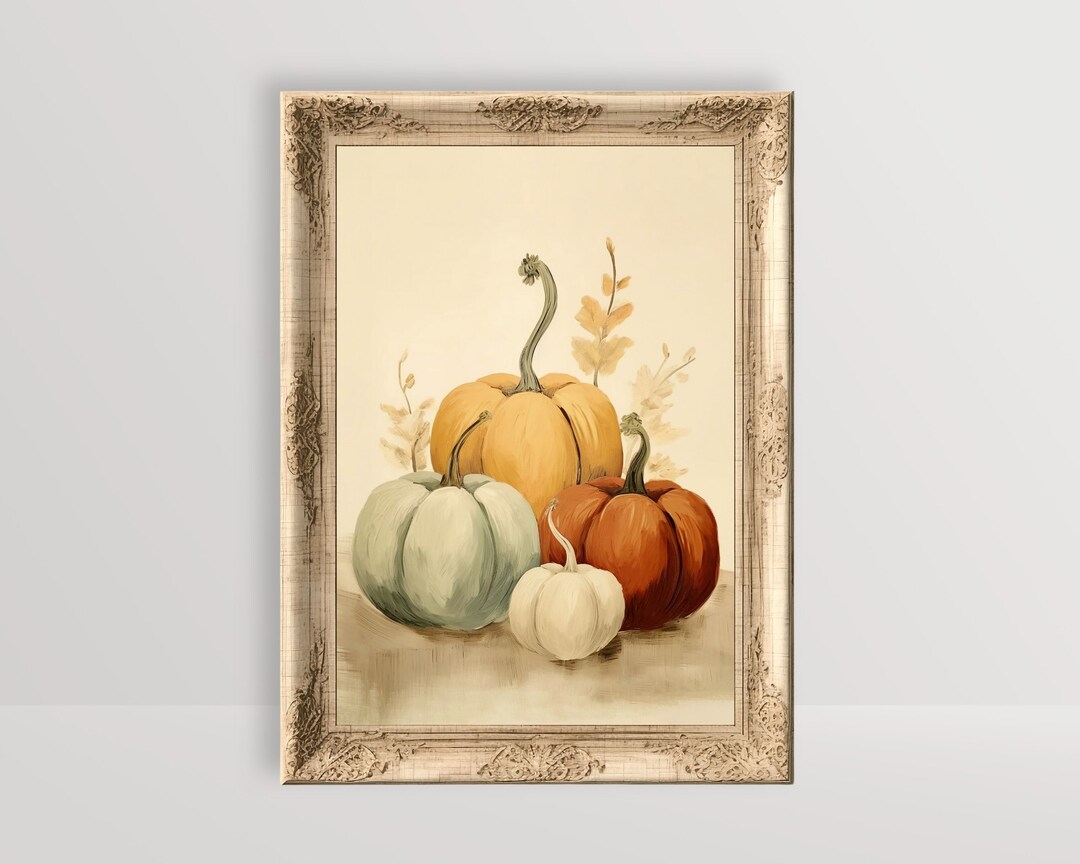 Pumpkin | Cottagecore Print, Vintage Fall Painting, Autumn Wall Art ...