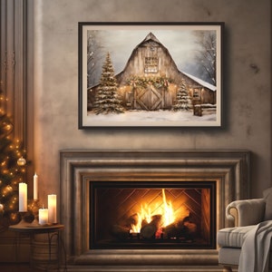 Christmas Farm Rustic Barn | Farmhouse Winter Landscape Painting ...