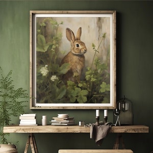 Rabbit | Vintage Bunny Oil Painting, Rustic Farmhouse Decor, Easter Art ...