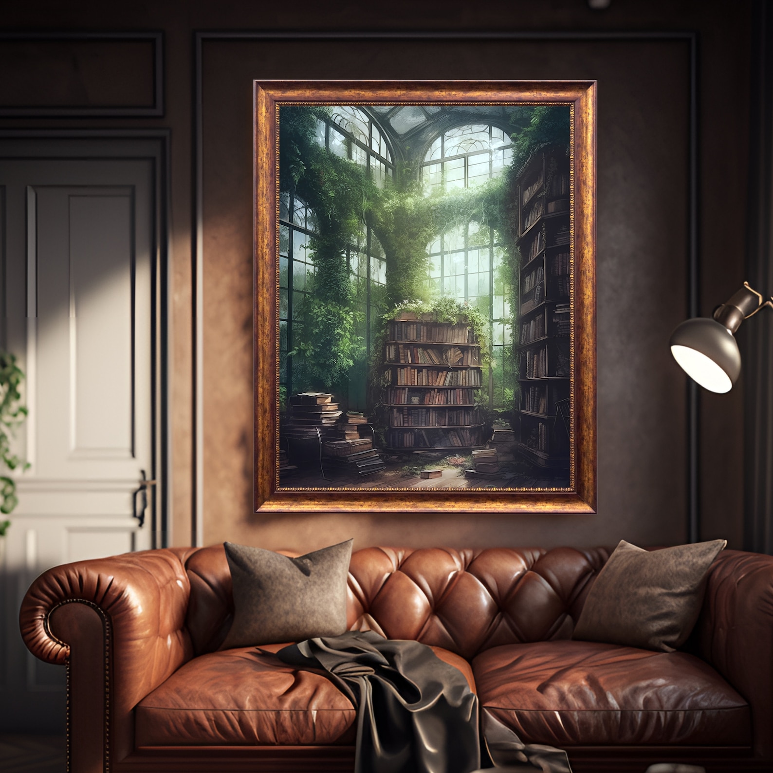 Old Abandoned Overgrown Library Oil Painting Printable, Dark Academia ...