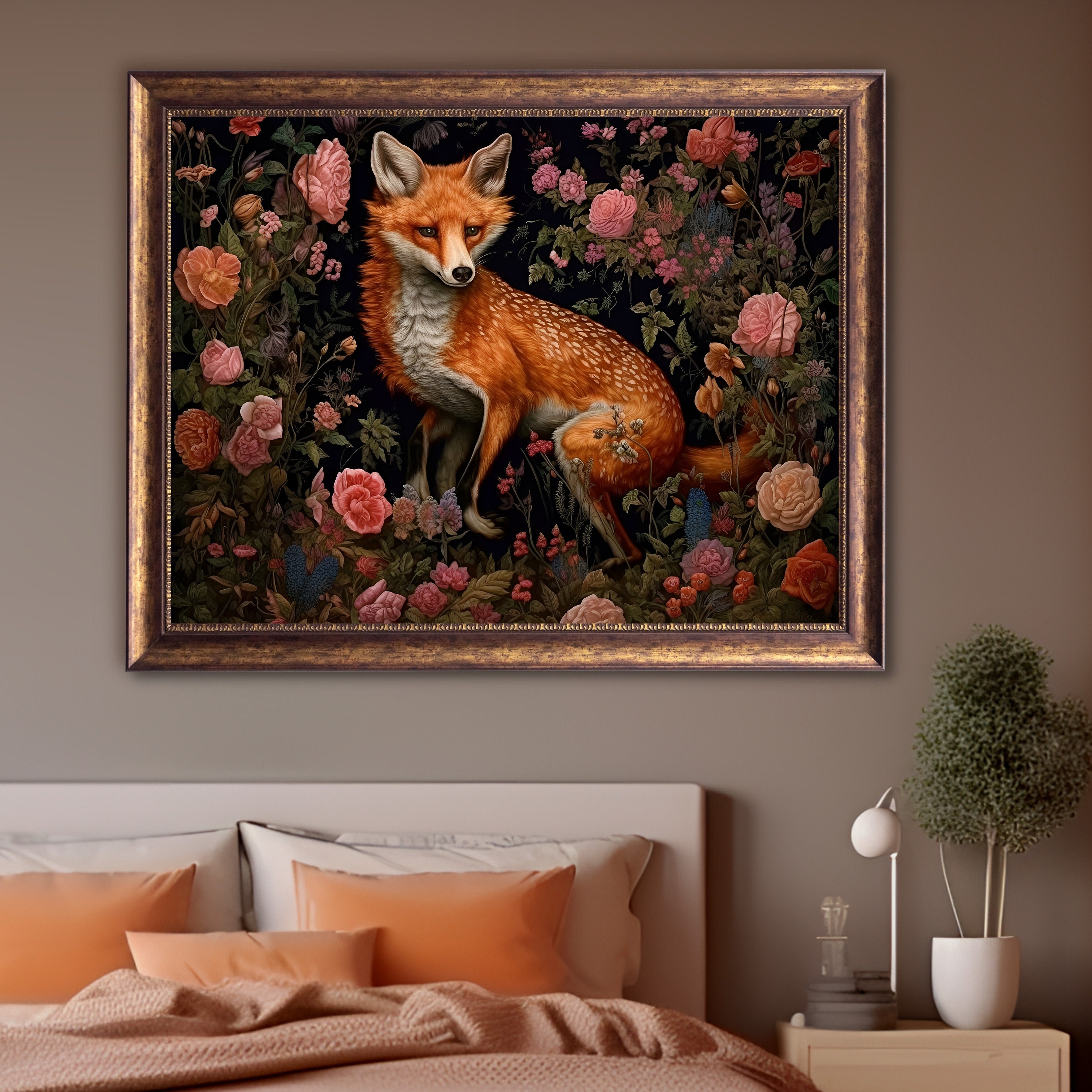 Floral Fox | Dark Gothic Botanical Art, Dark Academia Print, Goth Wall ...