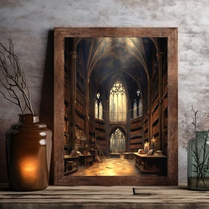Antique Gothic Library | Books Vintage Oil Painting, Dark Academia ...
