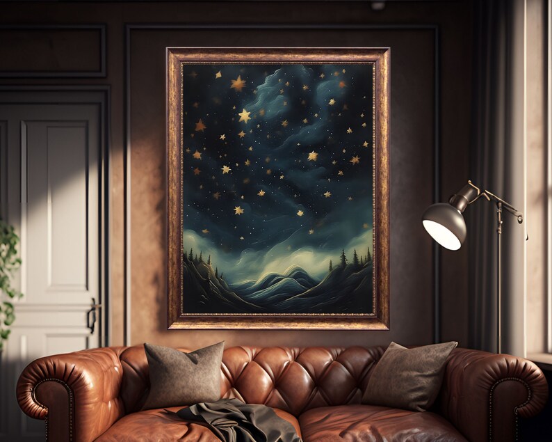 Abstract Vintage Night Sky Oil Painting | Celestial Print, Gothic Room ...