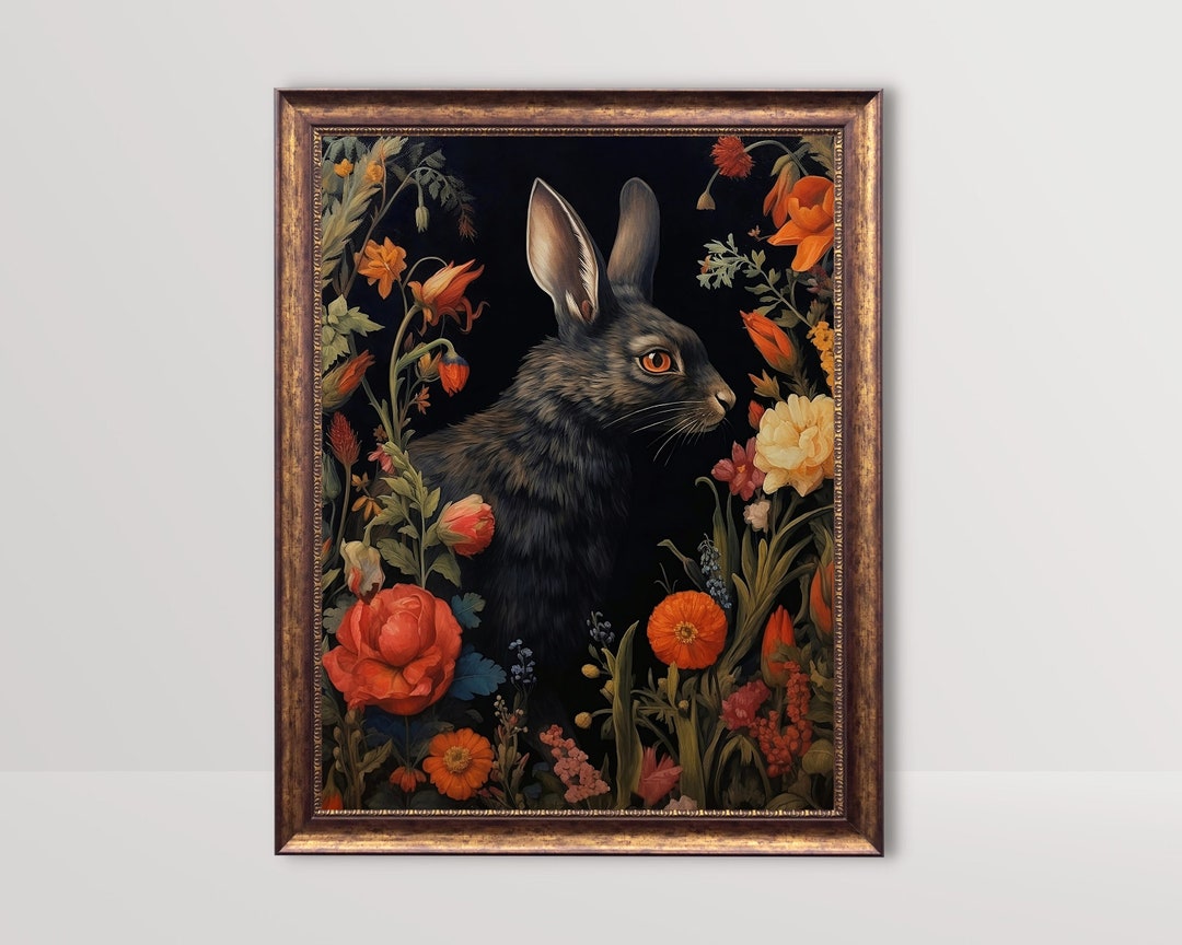 Black Rabbit | Dark Botanical Gothic Cottagecore Art, Moody Floral ...