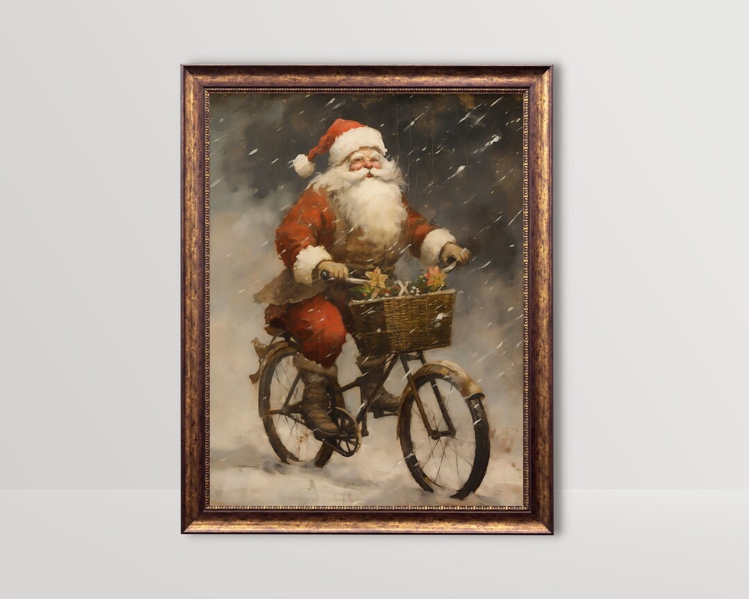 Santa on a Bike | Rustic Christmas Wall Art, Holiday Decor, Snowy ...