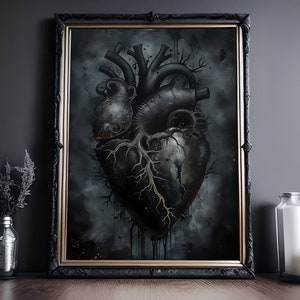 Black Heart Art Print, Vintage Poster, Art Poster Print, Dark Academia ...