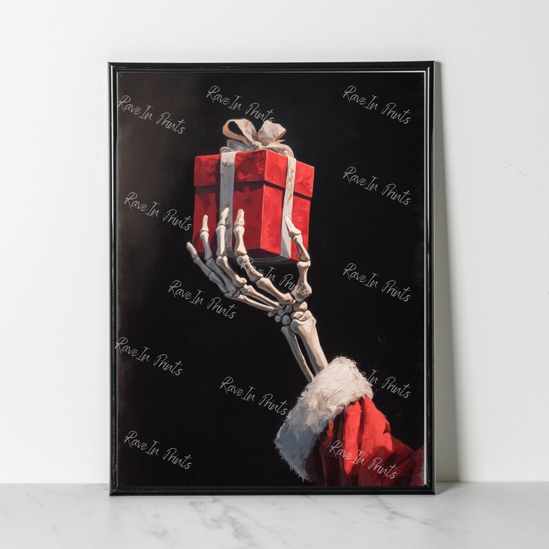 Santa Skeleton, Christmas Skeleton Painting, Vintage Poster, Art Poster ...