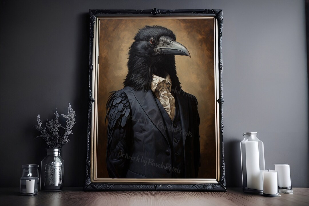 Gothic Raven Renaissance Portrait Vintage Print, Art Poster Print, Dark ...