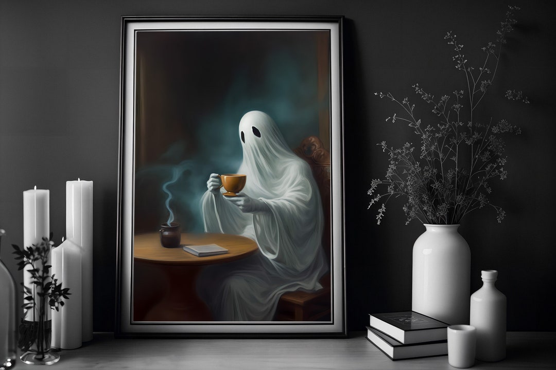 Ghost Drinking Coffee, Vintage Poster, Art Poster Print, Dark Academia ...