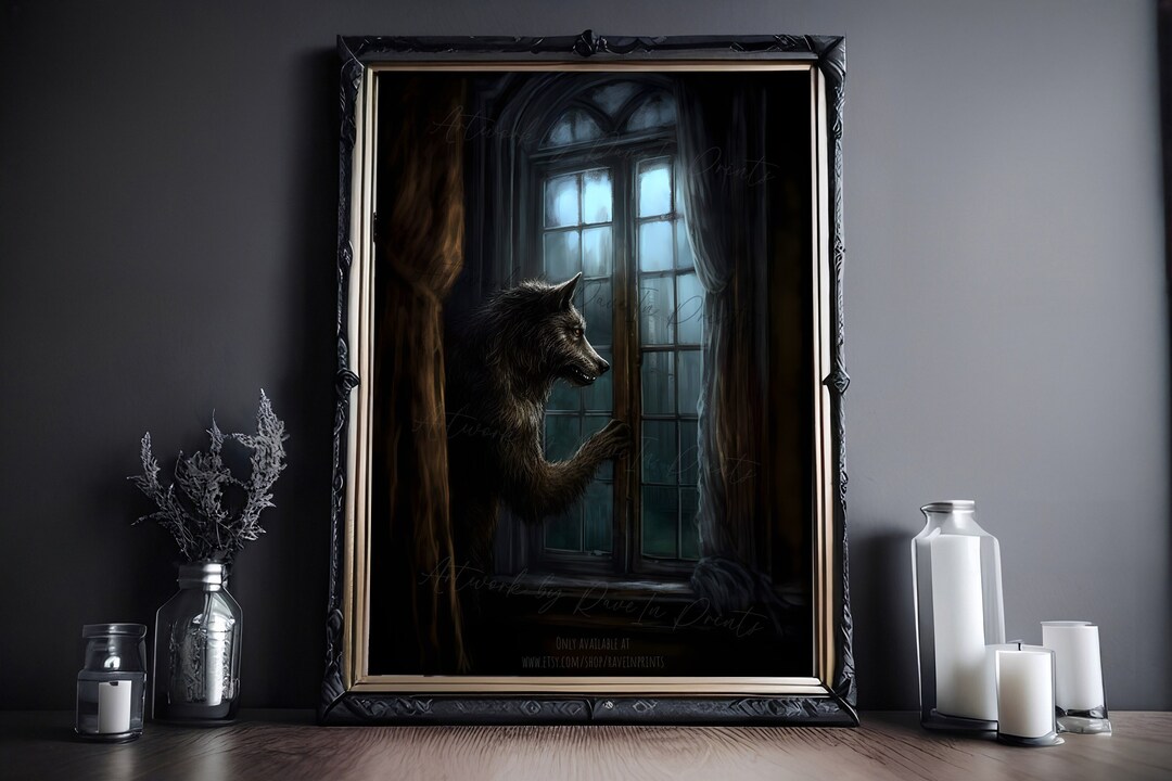 Werewolf in the Window, Art Poster Print, Dark Academia, Werewolf Print ...