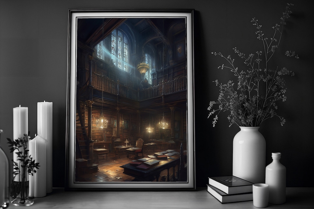 Gothic Library Print, Vintage Poster, Art Poster Print, Dark Academia ...