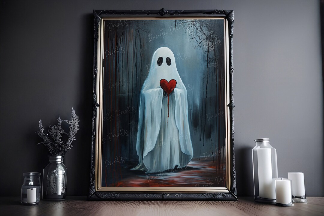 Ghost Holding A Heart, Vintage Poster, Valentine's Print Art Poster ...