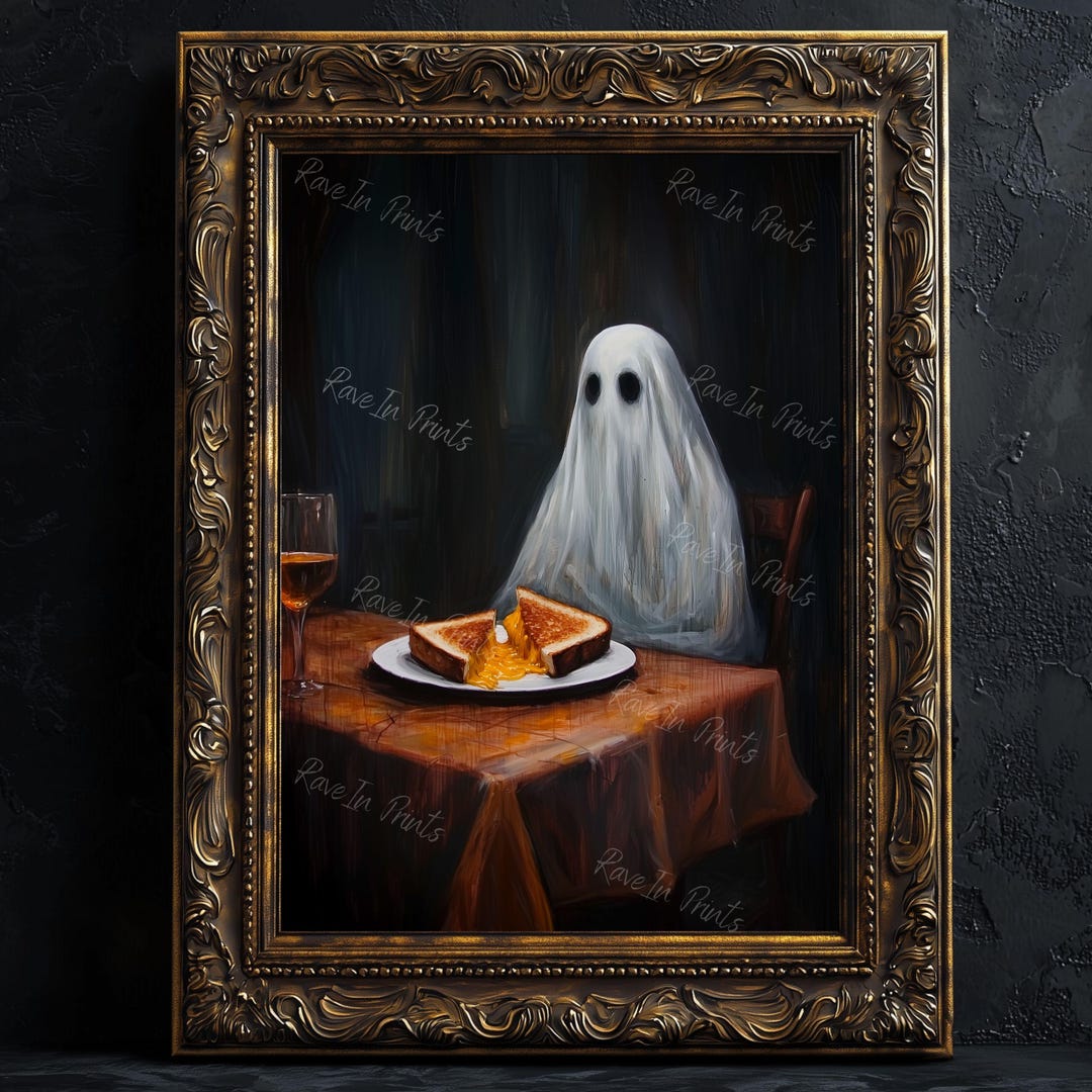 Ghost Eating A Grilled Cheese, Funny Ghost Wall Art, Eclectic Kitchen ...
