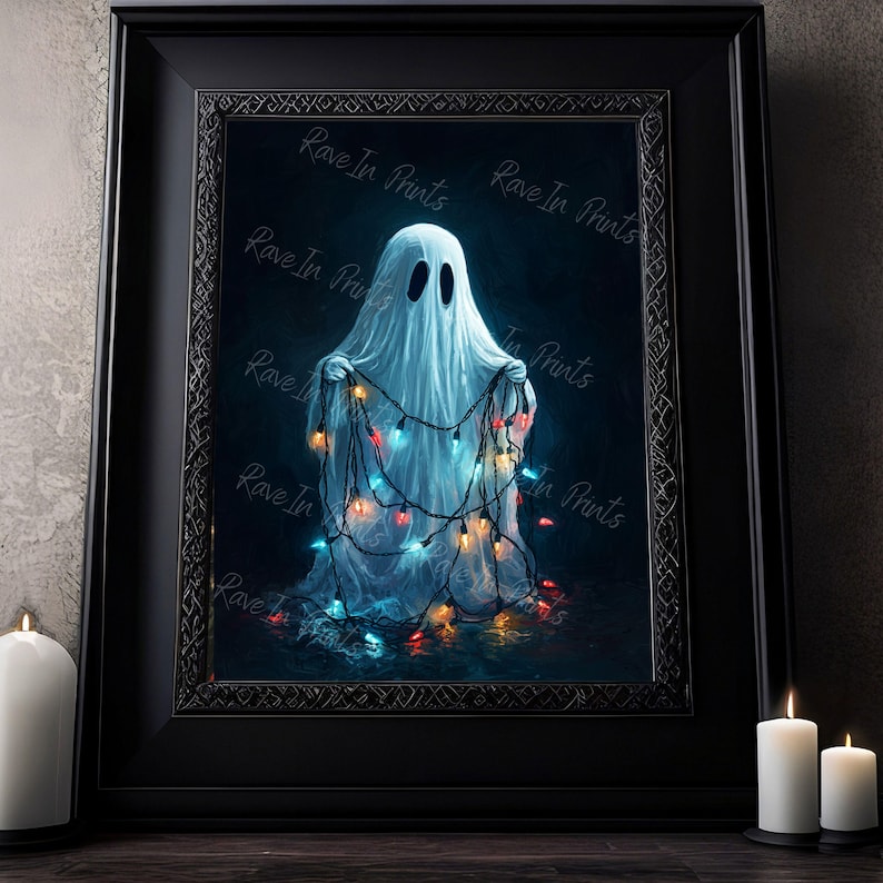Ghost With Christmas Lights, Vintage Poster, Art Poster Print, Dark ...