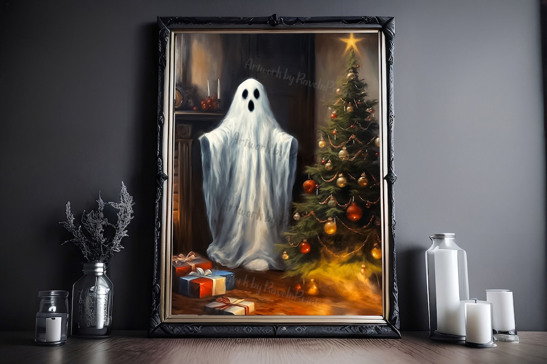 Ghost With Christmas Tree, Vintage Poster, Art Poster Print, Dark ...