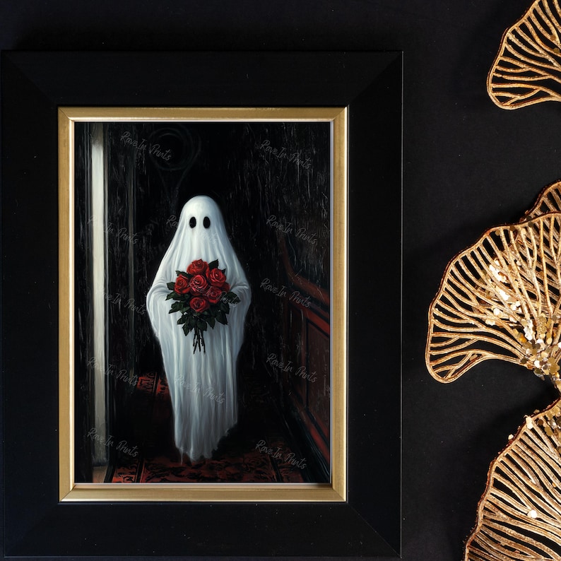 Ghost Holding Roses Art Poster Print, Dark Valentine's Day Gifts ...