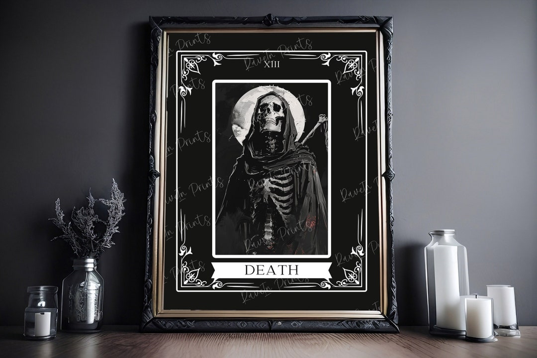 Death Tarot Card Print, Skeleton Painting, Halloween Decor, Art Poster ...