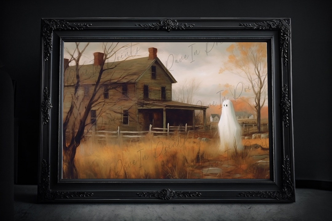 Farm House Ghost, Fall Print, Ghost Painting, Art Poster Print, Dark ...