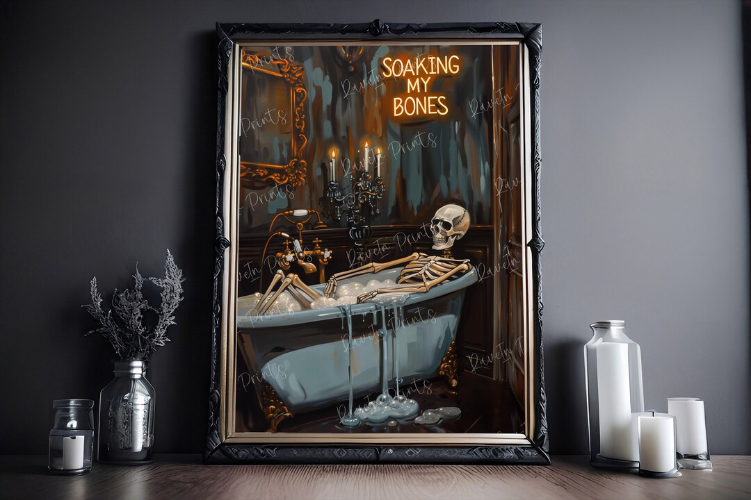 Soaking My Bones, Skeleton Taking a Bath, Halloween Art, Gothic ...