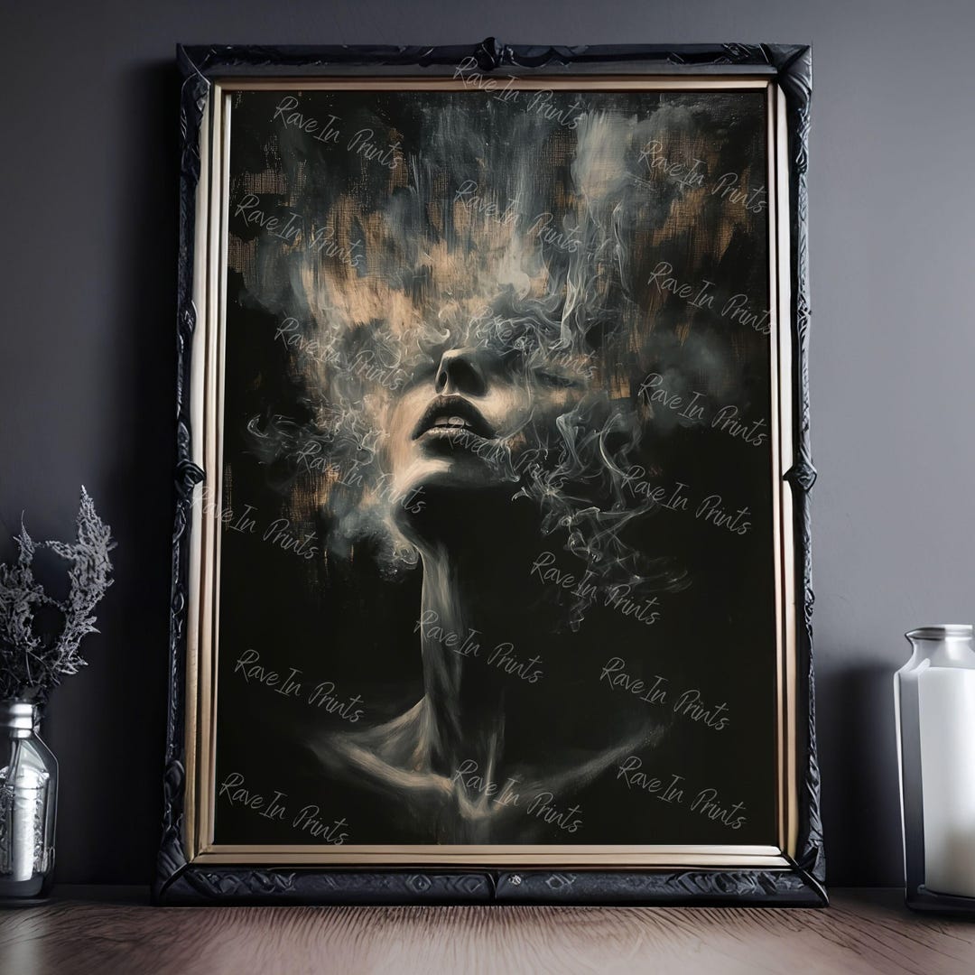 Surreal Woman Painting Print, Dark Academia Decor, Edgy Painting ...