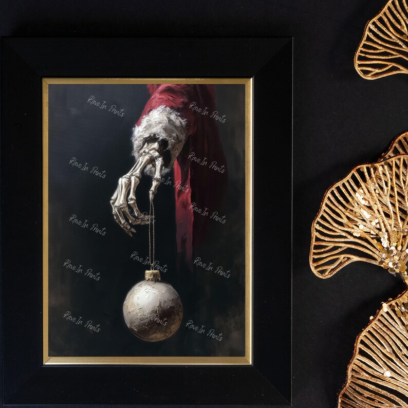 Santa Skeleton Holding an Ornament, Christmas Skeleton Painting ...