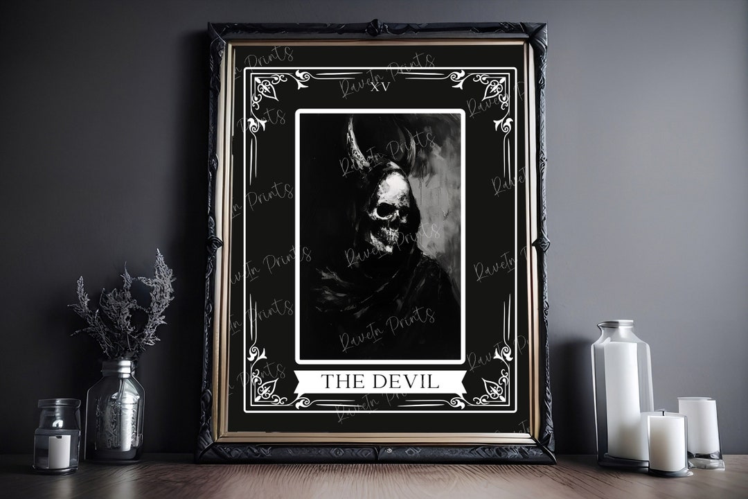 The Devil Tarot Card Print, Skeleton Painting, Halloween Decor, Art ...