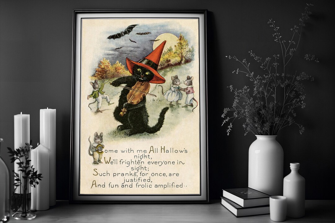 Vintage Halloween Card, Black Cat Print, Halloween Poem, Halloween ...