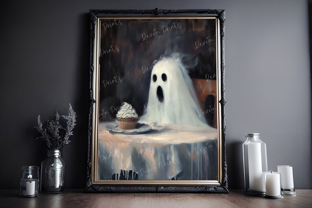 All for Me?, Ghost Eating A Cupcake, Halloween Decor, Spooky Art Poster ...
