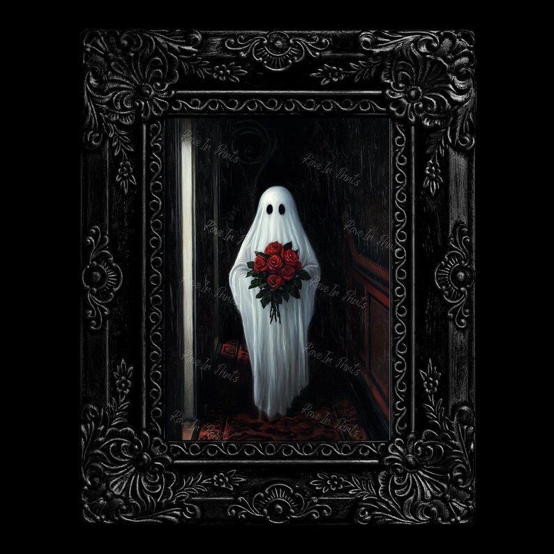 Ghost Holding Roses Art Poster Print, Dark Valentine's Day Gifts ...