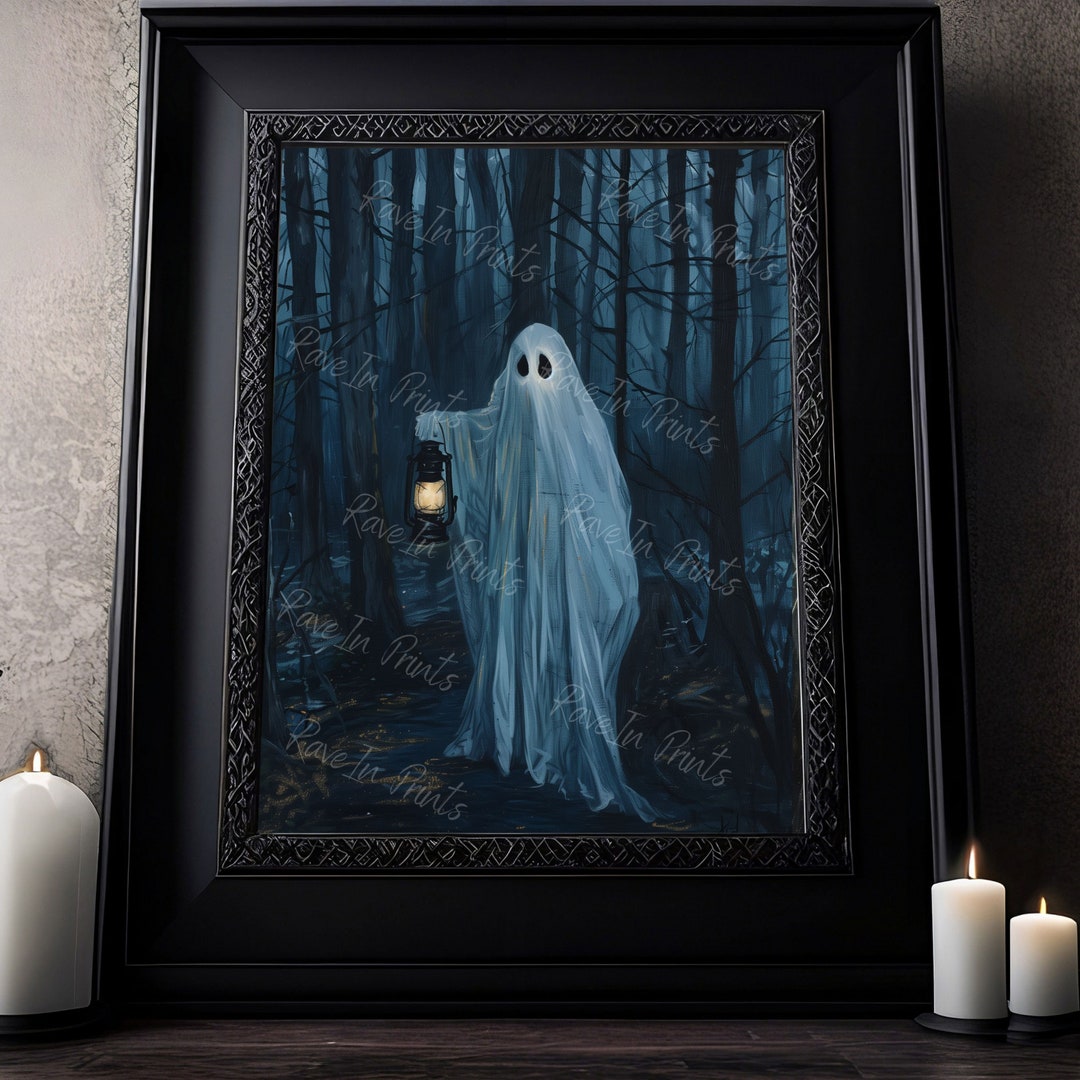 Ghost Holding A Lantern in the Forest, Vintage Poster, Art Poster Print ...
