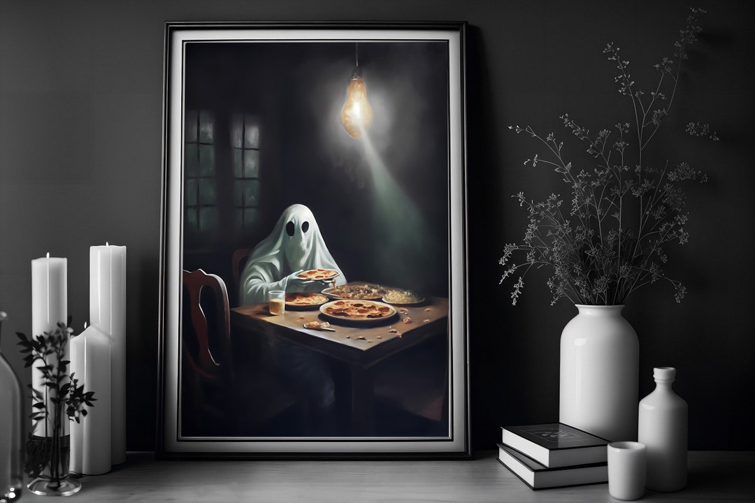 Ghost Eating Pizza, Vintage Poster, Art Poster Print, Dark Academia ...