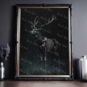 Deer in the Woods Painting, Dark Cottagecore, Creepy Wall Art, Gothic ...