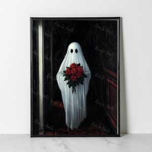 Ghost Holding Roses Art Poster Print, Dark Valentine's Day Gifts ...