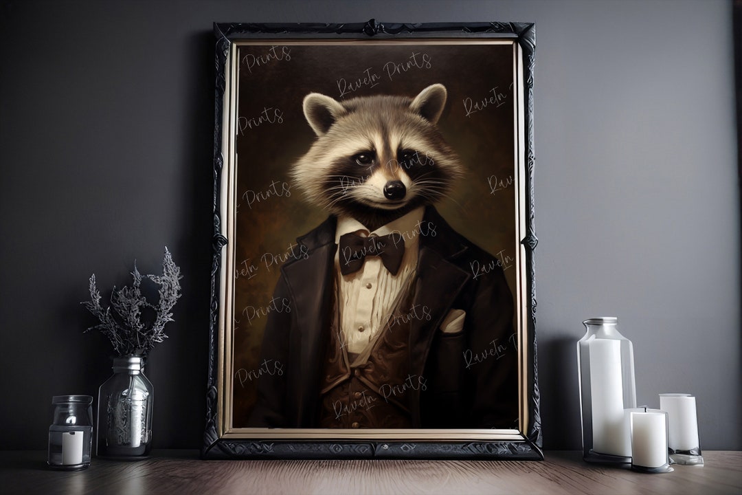 Renaissance Raccoon, Raccoon Print, Goth Home Decor, Art Poster Print ...