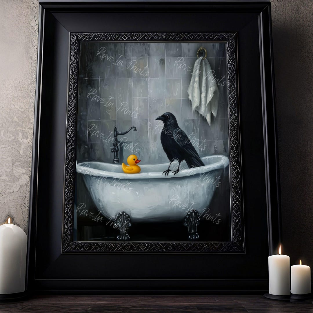 Raven With Rubber Ducky, Funny Bathroom Print, Gothic Dark Academia ...