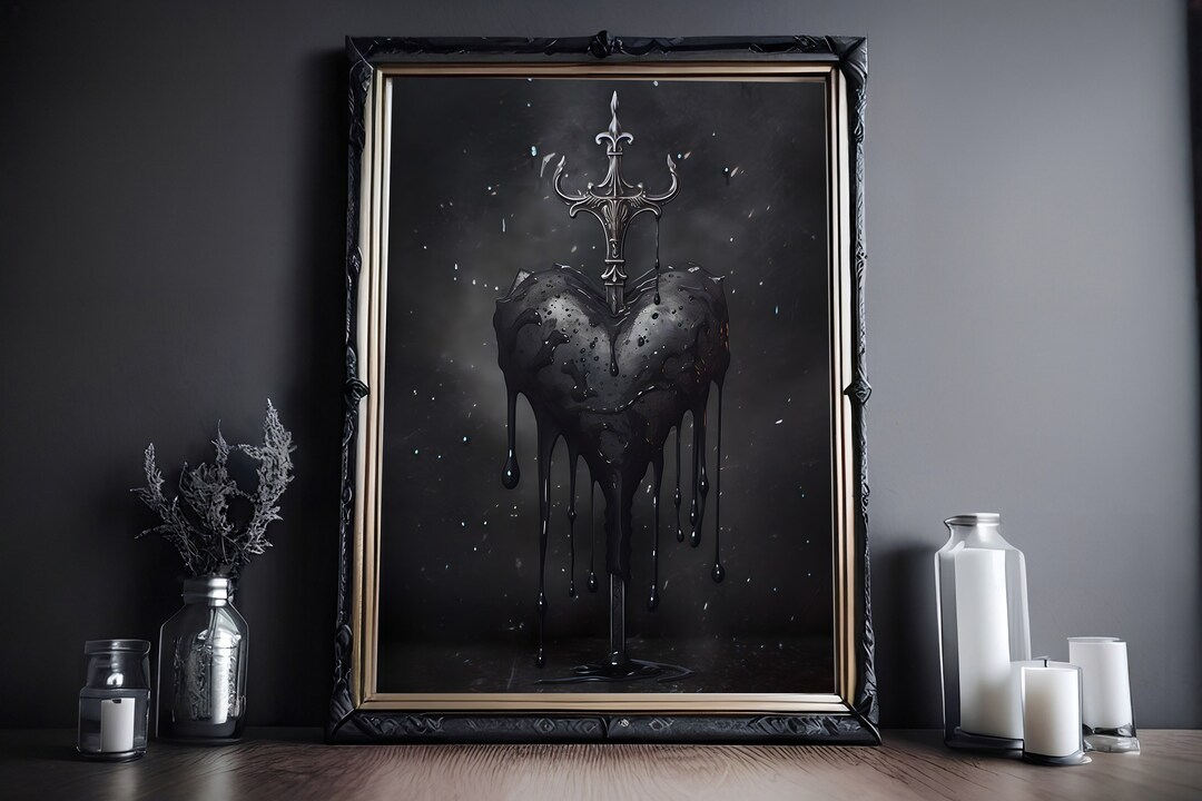 Black Heart With Dagger Art Print, Vintage Poster, Art Poster Print ...