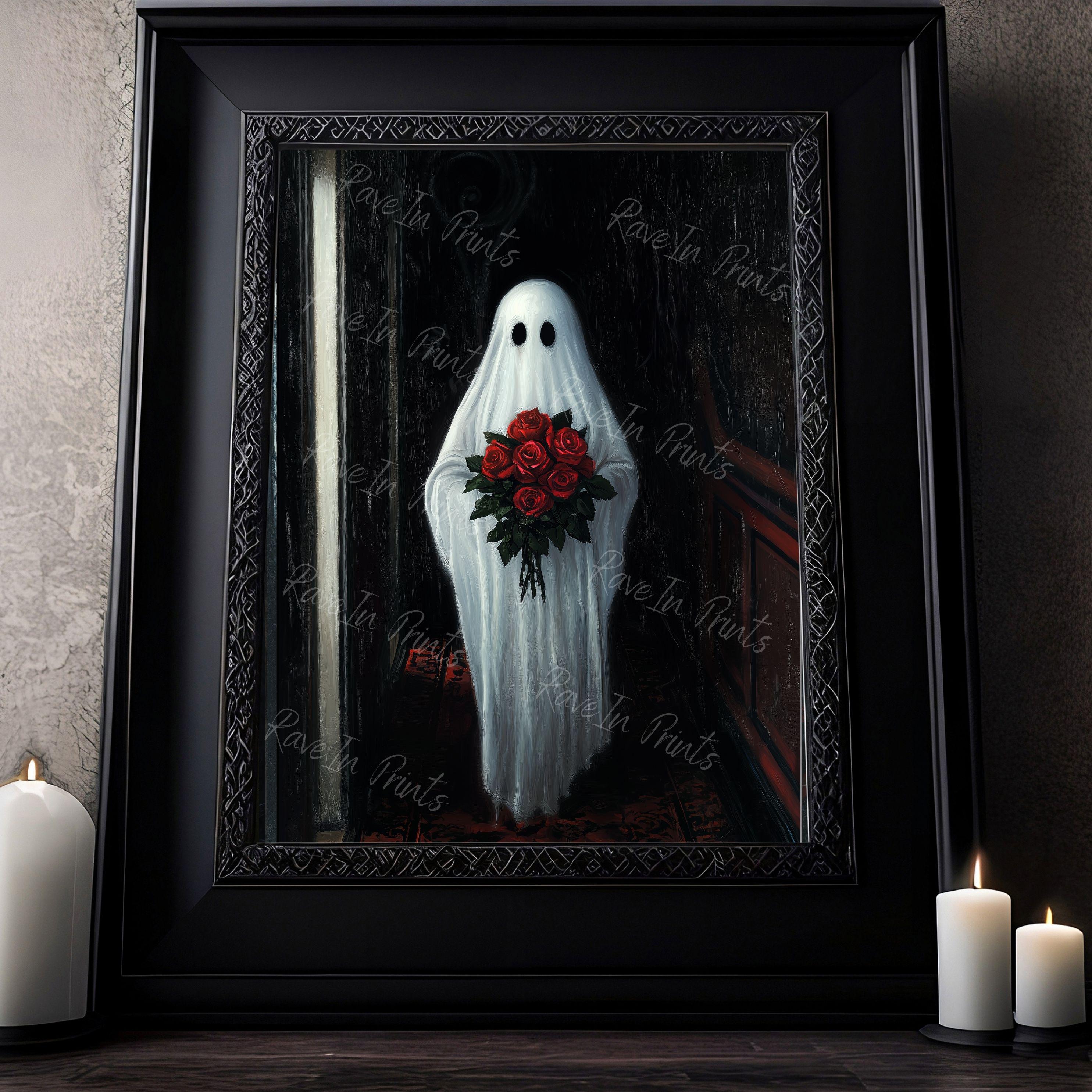 Ghost Holding Roses Art Poster Print, Dark Valentine's Day Gifts ...