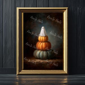 Ghost on Stacked Pumpkins, Art Poster Print, Dark Academia, Haunting ...