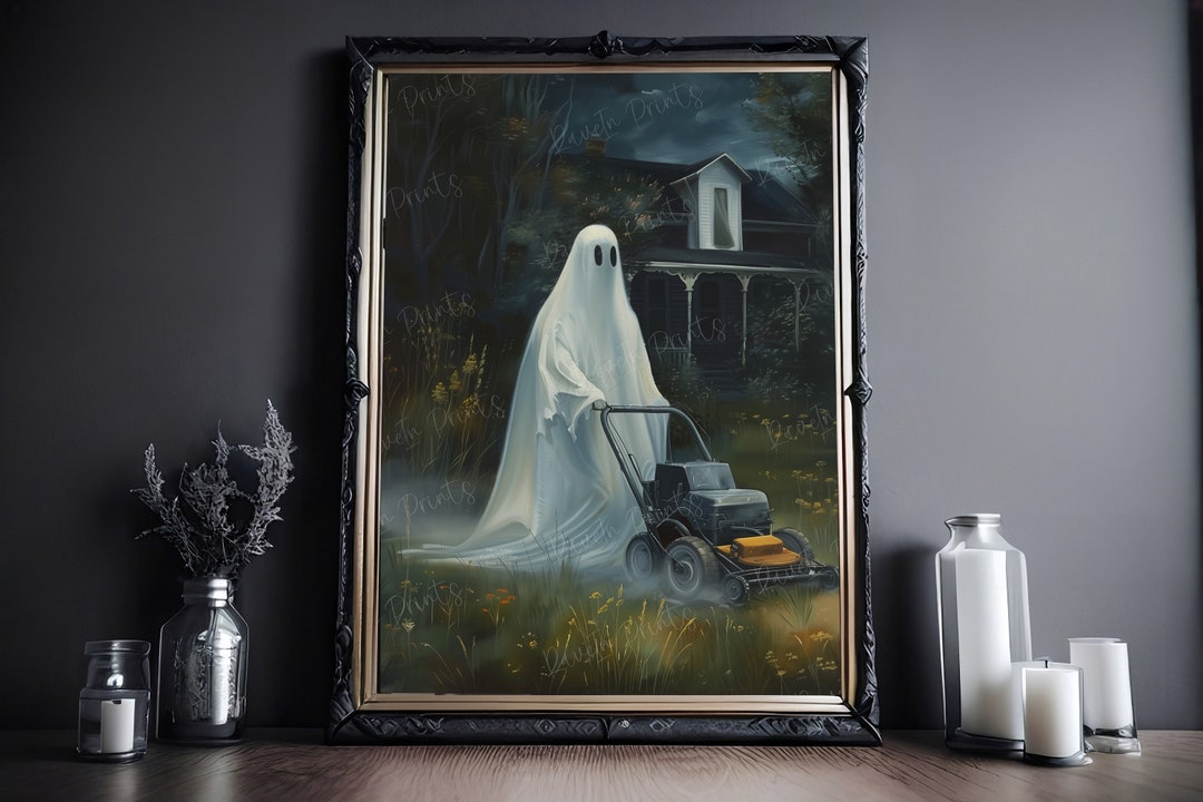 Ghost Mowing the Lawn, Vintage Poster, Art Poster Print, Dark Academia ...