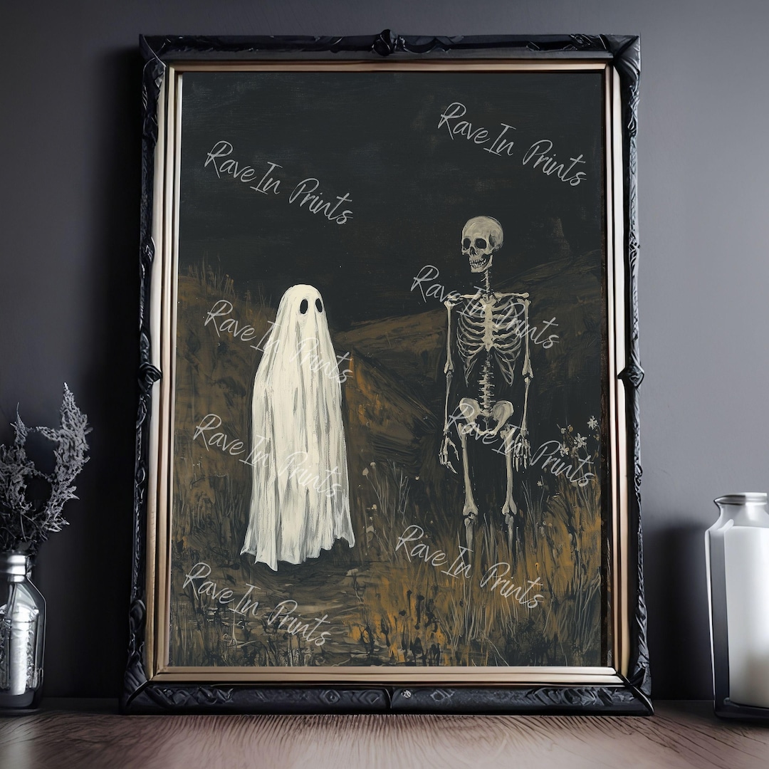 Old Friends, Ghost and Skeleton Halloween Print, Giclée Ghost Poster ...