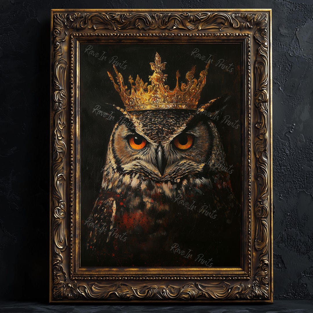 Renaissance Owl Painting, Dark Academia Wall Art, Gothic Home Decor ...