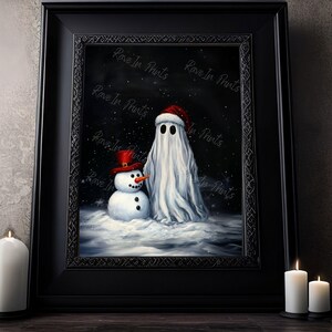 Ghost and Snowman, Creepmas Print, Art Poster Print, Dark Academia ...