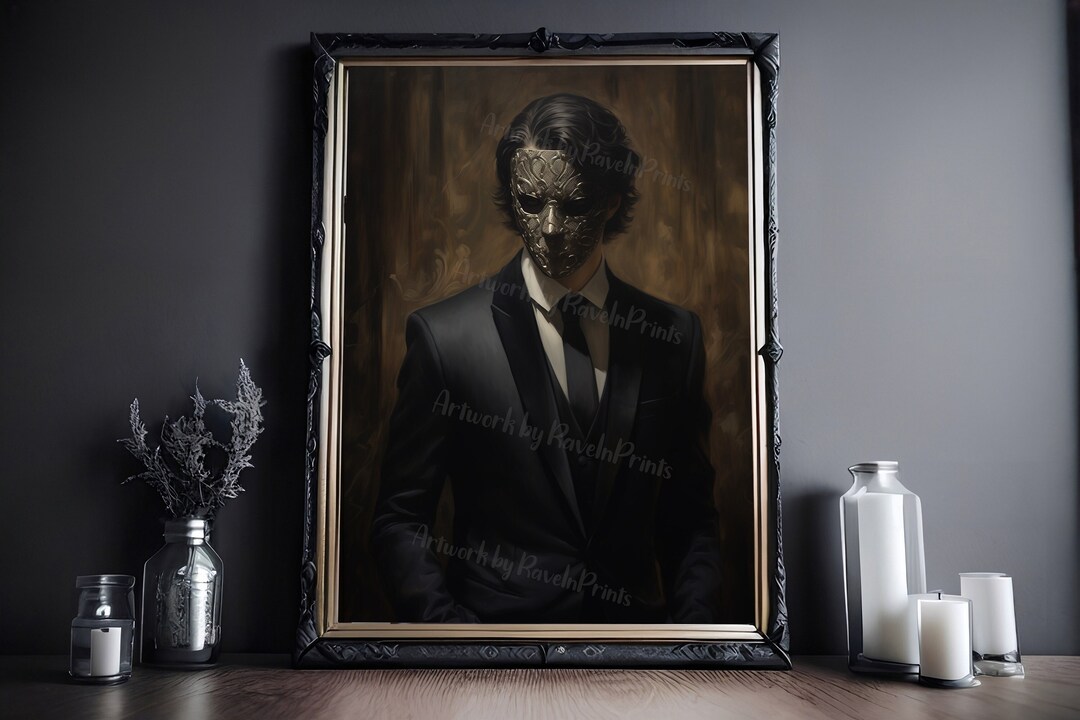 Masked Man in Suit Print, Booktok Print, Dark Romance, Art Poster Print ...