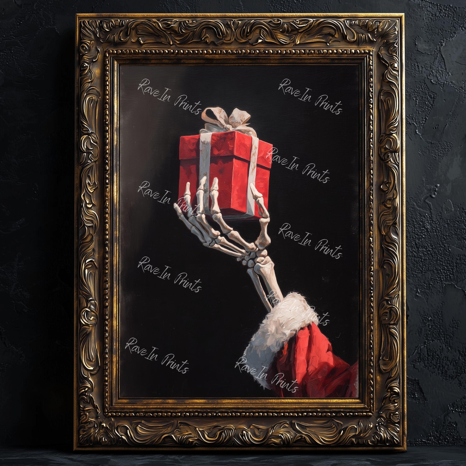 Santa Skeleton, Christmas Skeleton Painting, Vintage Poster, Art Poster ...