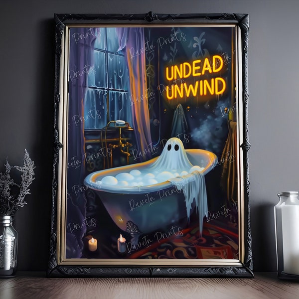 Ghost Folding Laundry Halloween Decor, Digital Art Poster Print, Spooky ...