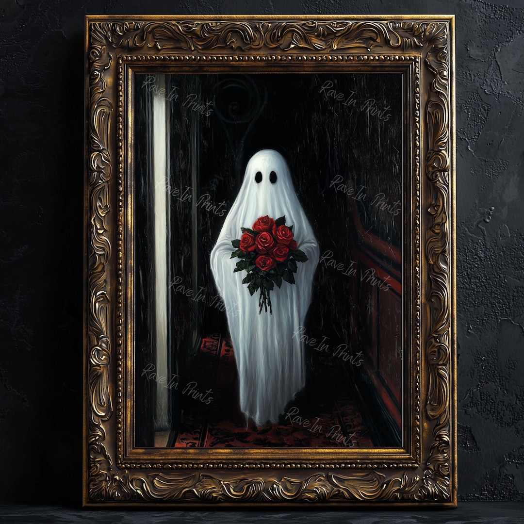 Ghost Holding Roses Art Poster Print, Dark Valentine's Day Gifts ...