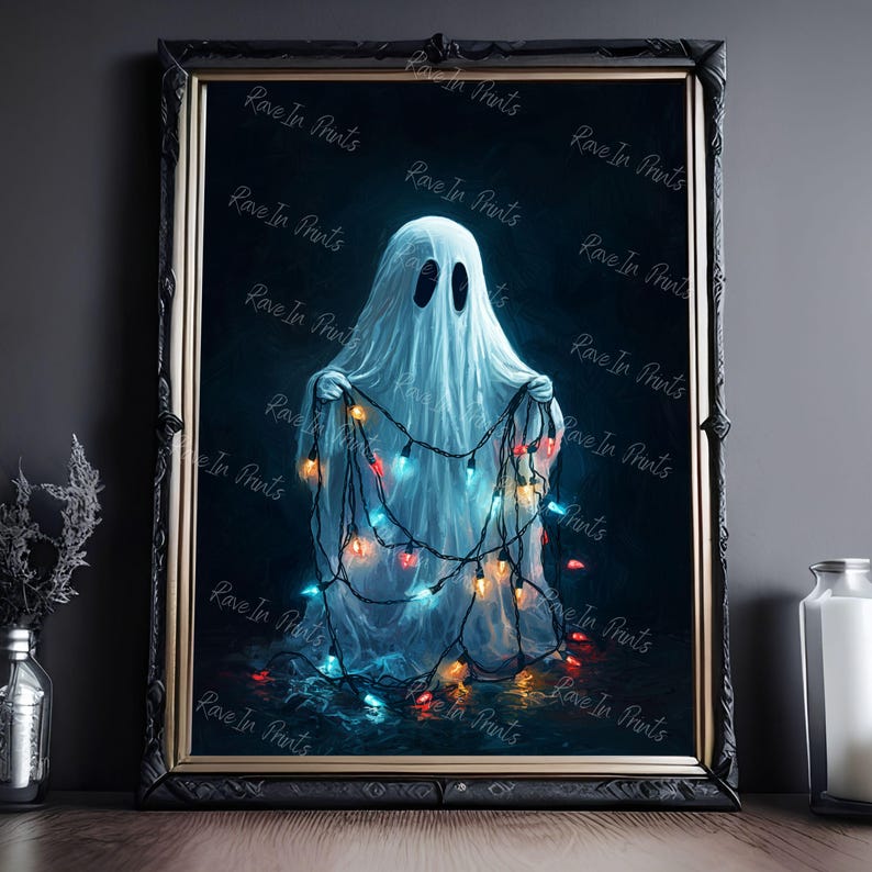 Ghost With Christmas Lights, Vintage Poster, Art Poster Print, Dark ...