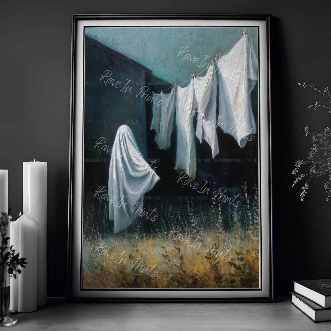 Ghost Hanging Laundry, Laundry Room Decor, Funny Ghost Painting, Dark ...