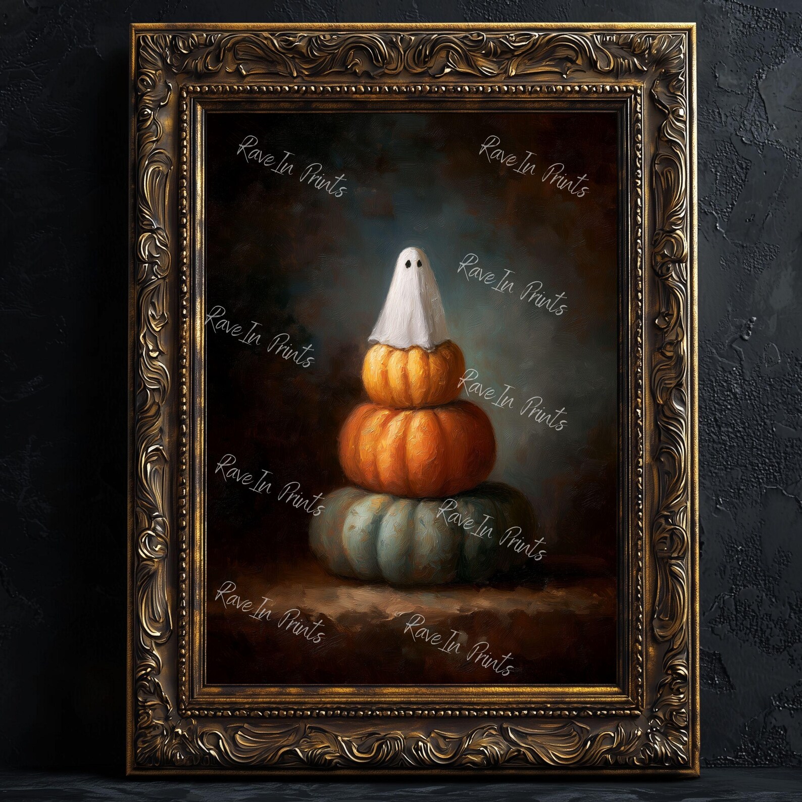 Ghost on Stacked Pumpkins, Art Poster Print, Dark Academia, Haunting ...