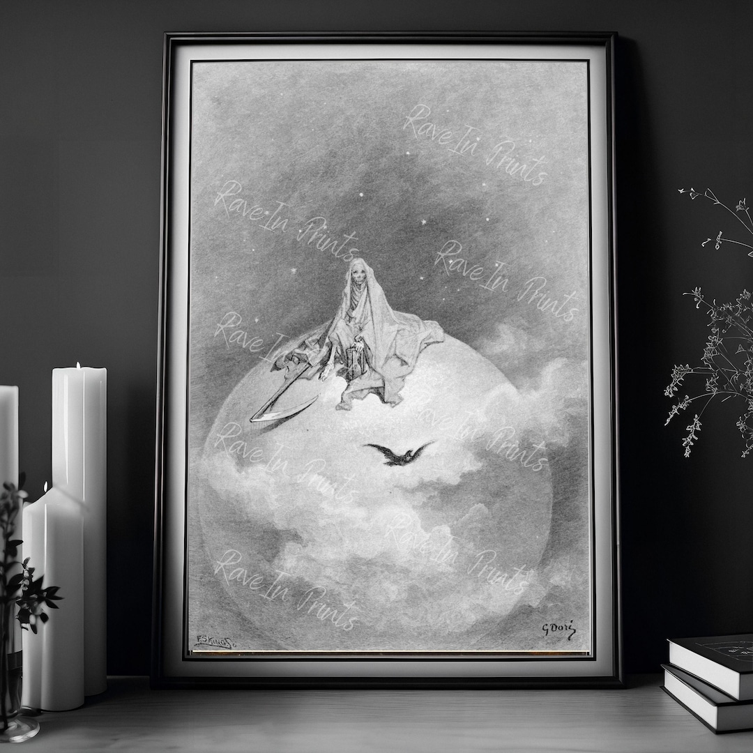The Raven by Gustave Doré, Classic Painting Print, Skeleton Print ...